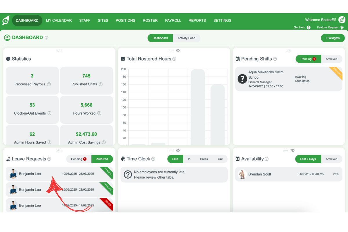 Edit or delete leave entries in the dashboard easily | RosterElf Support