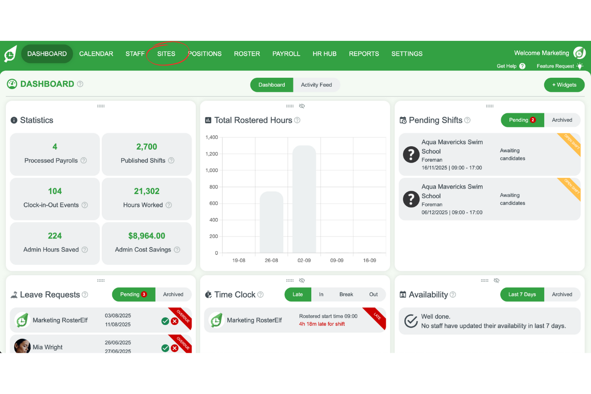 Enable live time clock in RosterElf smartphone app | RosterElf Support