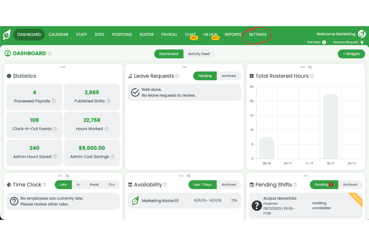 Enable live time clock in RosterElf smartphone app | RosterElf Support