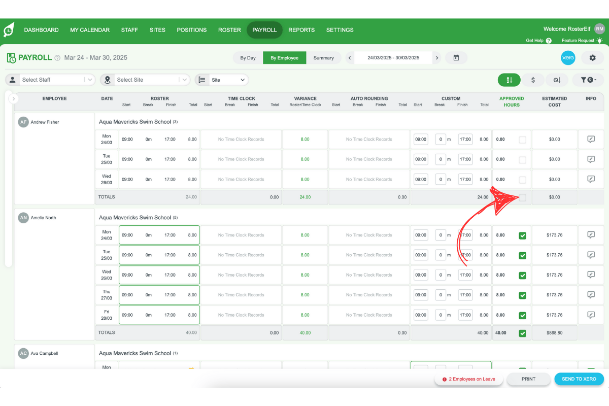 Excluding specific staff and shifts from timesheet export | RosterElf ...