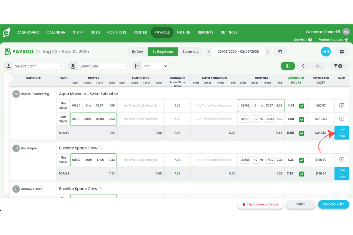 How to process payroll by employee in RosterElf (Xero) | RosterElf Support