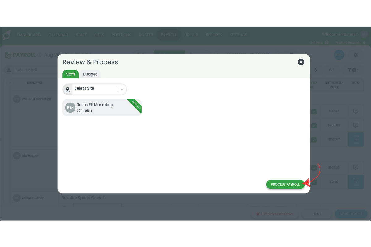 How to process payroll by employee in RosterElf (Xero) | RosterElf Support