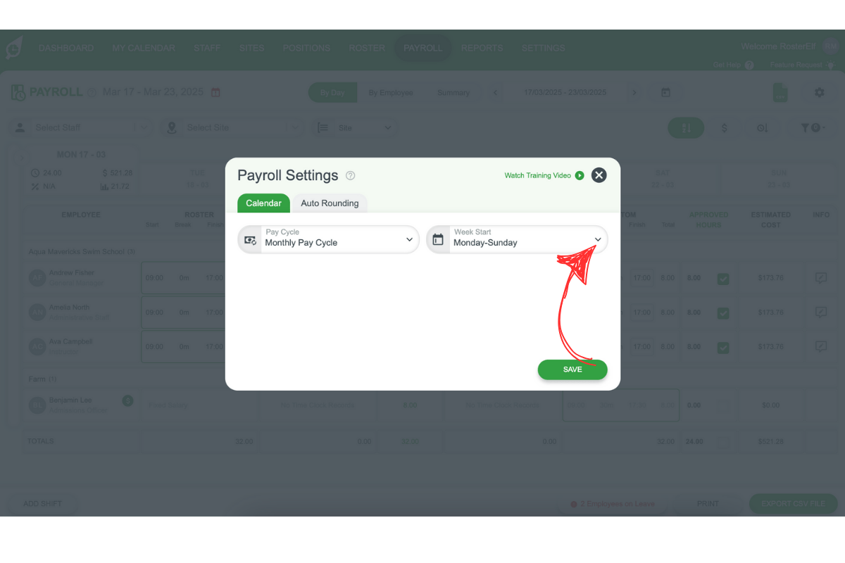 How to set up monthly payroll (CSV) | RosterElf Support