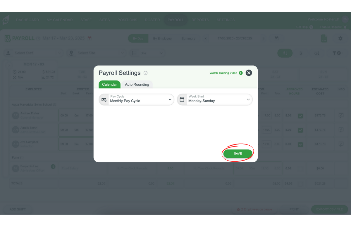 How to set up monthly payroll (CSV) | RosterElf Support