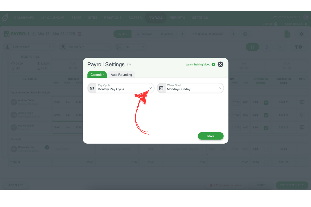 How to set up monthly payroll (CSV) | RosterElf Support