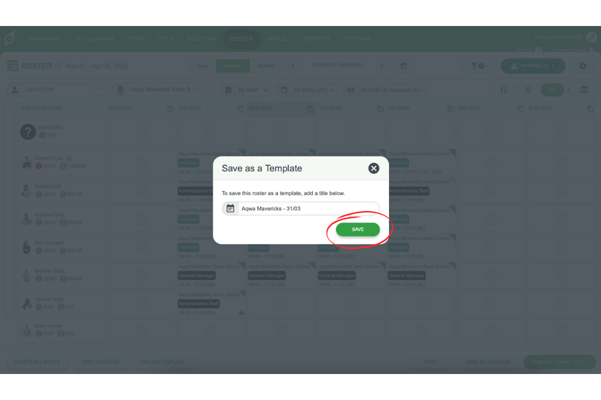 Roster templates | RosterElf Support